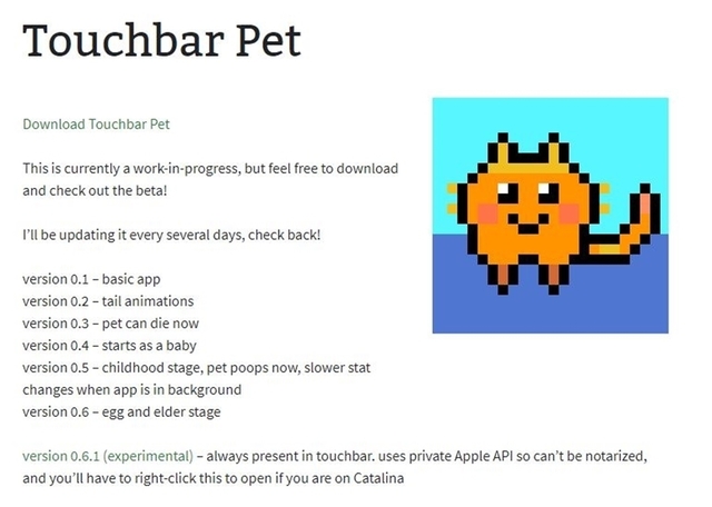 全新版電子雞？蘋果研發「Touchbar Pet」把寵物養在 Touchbar 上，邊用電腦還能跟它玩耍！ | Dappei